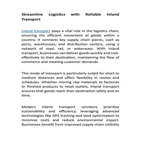 Streamline Logistics with Reliable Inland Transport | PDF