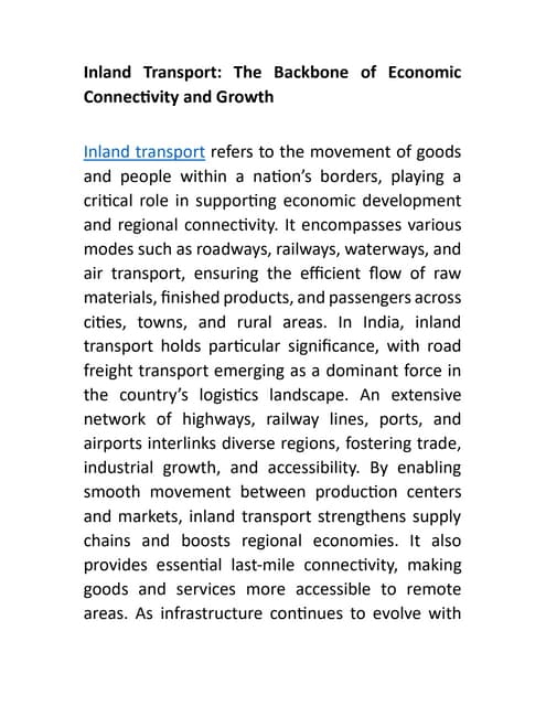 What is inland transport: A comprehensive guide | PDF | Rail Travel ...