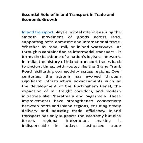 What is inland transport: A comprehensive guide | PDF