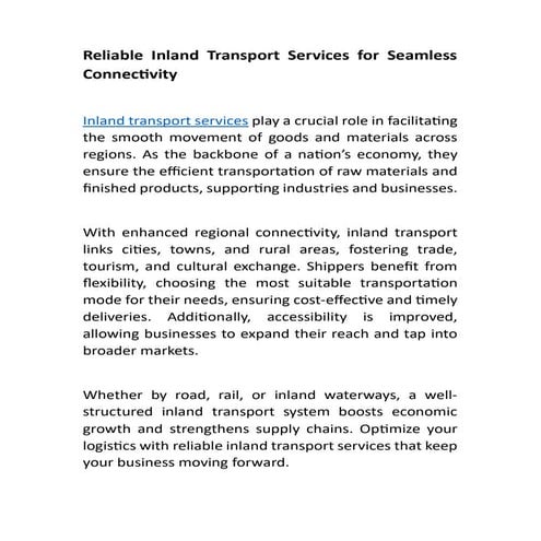 Reliable Inland Transport Services for Seamless Connectivity | PDF