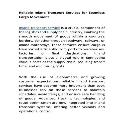 Reliable Inland Transport Services for Seamless Cargo Movement | PDF