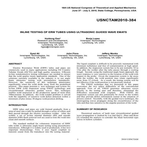 Inline Testing Of Erw Tubes Using Ultrasonic Guided Wave Emats Pdf