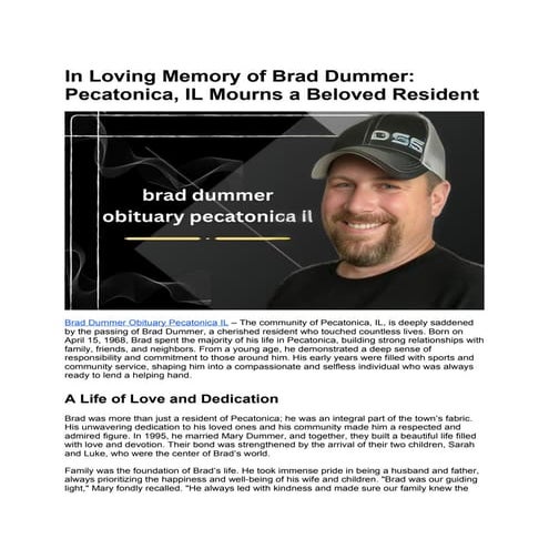 In Loving Memory of Brad Dummer: Pecatonica, IL Mourns a Beloved ...