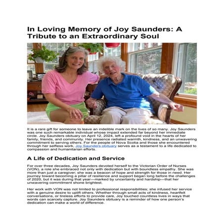 Honoring Joy Saunders: A Legacy of Compassion and Service | DOCX