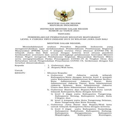 Inmendagri Jawa Bali No 22 Tahun 2021 Pdf