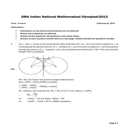 Inmo 2013 test_paper_solution | PDF