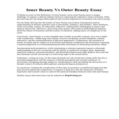Inner Beauty Vs Outer Beauty Essay.pdfInner Beauty Vs Outer Beauty ...