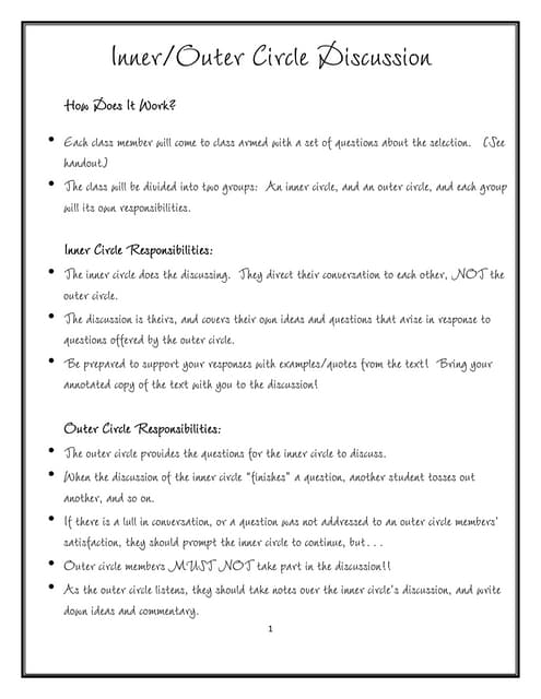 Questions for Inner-Outer Circle Discussion | PDF