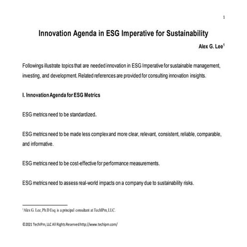 Innovation Agenda in ESG Imperative for Sustainability | PPT