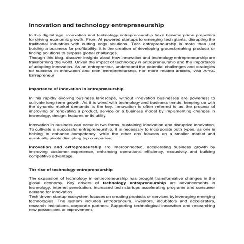 Innovation and technology entrepreneurship | PDF