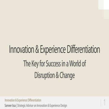 Innovation & Experience Differentiation; Key for Success In a World of ...