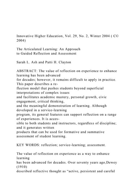 Assessing Service-Learning And Civic Engagement Principles And ...