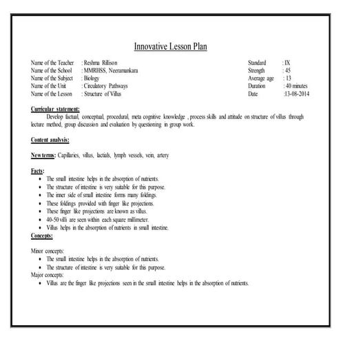 Innovative lesson plan by RESHMA RILLISON RJ | DOCX