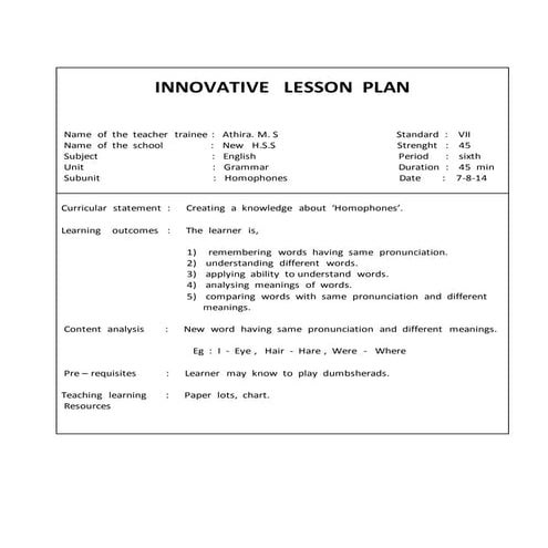 Innovative lesson plan | DOCX