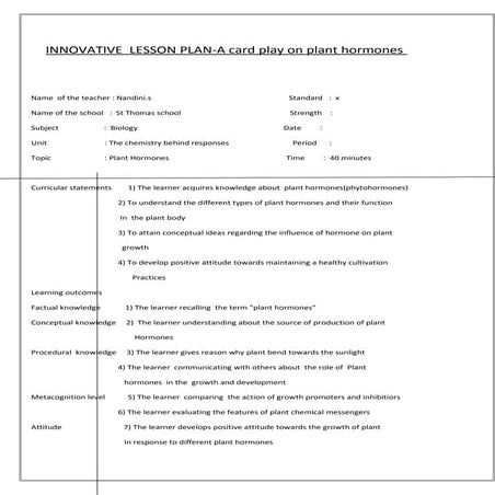 Innovative lesson plan -a card play on plant hormones | PDF