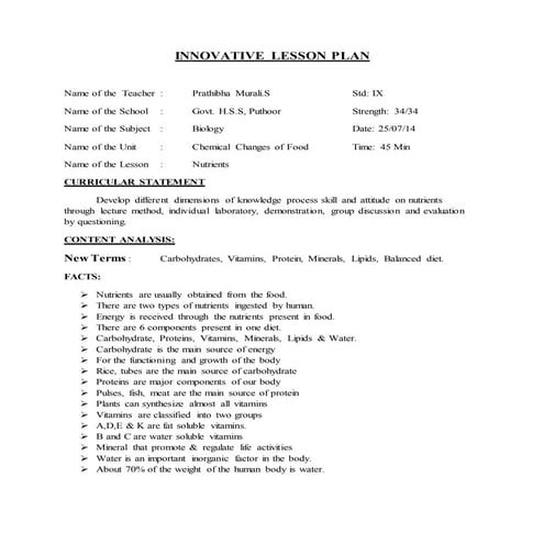 The Six Essential Nutrients: Lesson Plan And Worksheet | PDF
