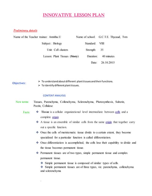 Innovative lesson plan Structure of Heart | DOC | Heart and ...