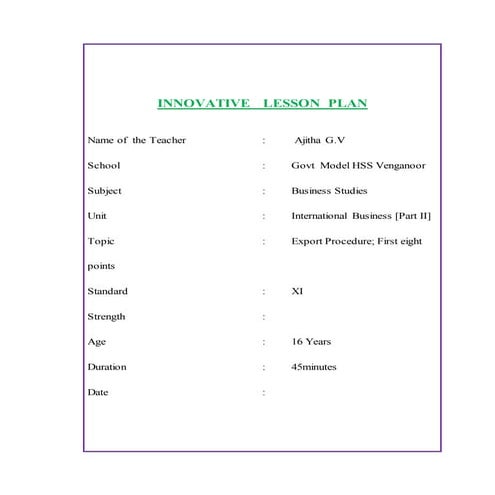 Innovative lesson plan | DOCX | Logistics | Business