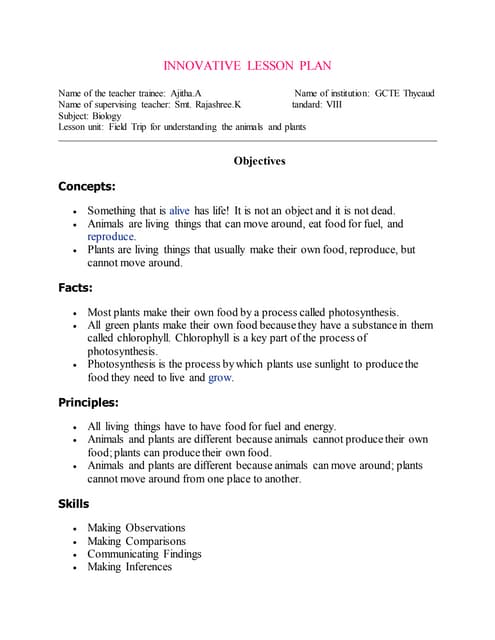 Lesson plan science kinder | DOCX