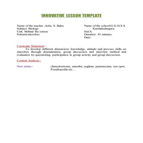 Innovative lesson template | DOCX