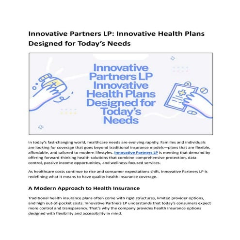 Innovative Partners LP Health-Focused Insurance Plans | PDF