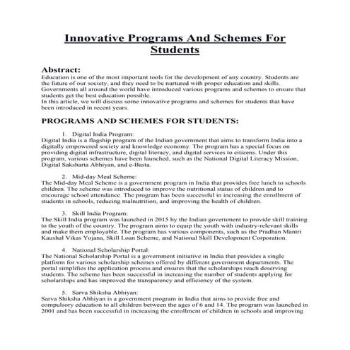 Innovative Programs And Schemes For Students | PDF | Undergraduate ...