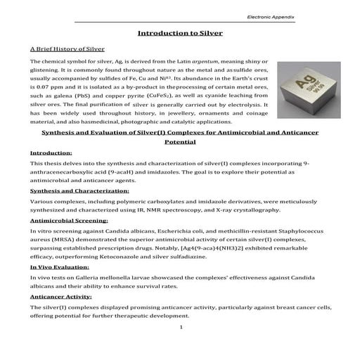 Importance of Silver In Medical Science as Drug | PDF