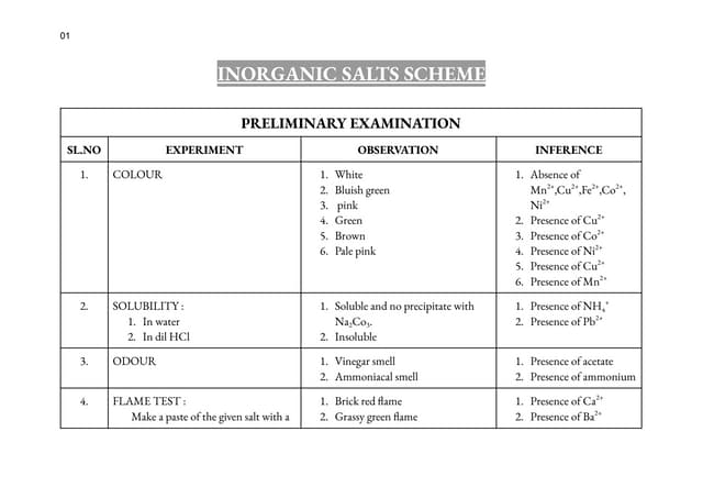 CHEMISTRY Salt analysis class 12 | DOCX