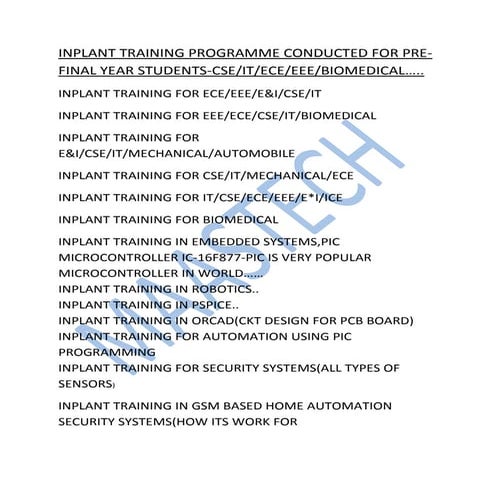 INPLANT TRAINING FOR EEE STUDENTS/ELECTRICAL STUDENTS INPLANT TRAINING | PDF