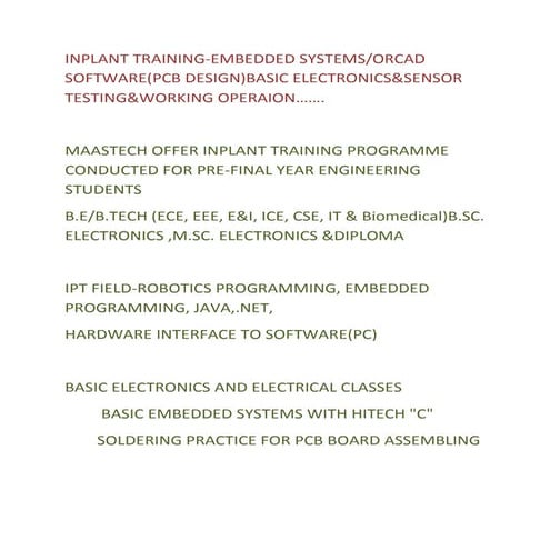 ELECTRONICS INPLANT TRAINING-ELECTRONICS(ECE)IN CHENNAI | DOCX | Computing | Technology & Computing