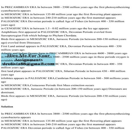 In PRECAMBRIAN ERA In between 3800 - 2500 million years ago the firs ...