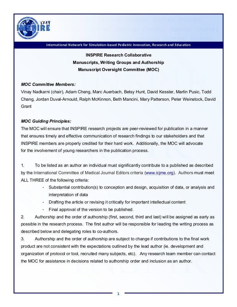 INSPIRE MOC Writing Guidelines
