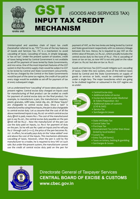 Gst input tax credit ppt | PPT