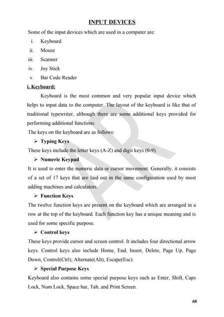 Input And Output Devices.pdf | Computer Peripherals | Computing