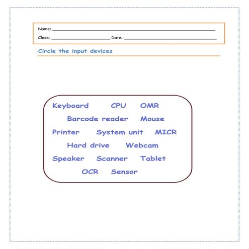 Input Devices Worksheet 6 | DOCX | Computer Peripherals | Computing
