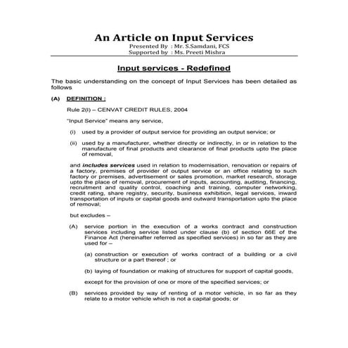 Input Service Redefined | PDF