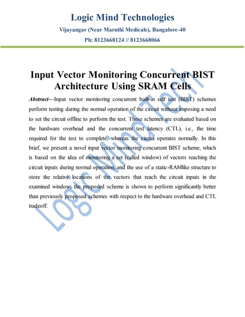 Input Vector Monitoring Concurrent Bist Architecture Using Sram Cells Pdf 6297