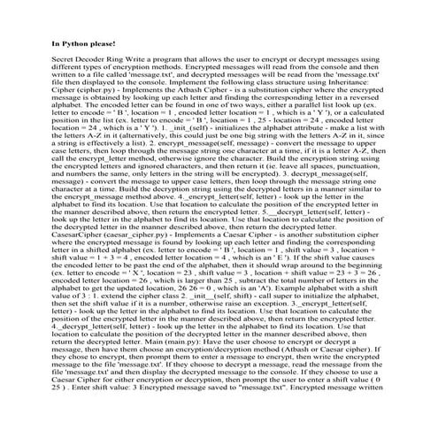In Python Please Secret Decoder Ring Write A Program That Allows The Pdf