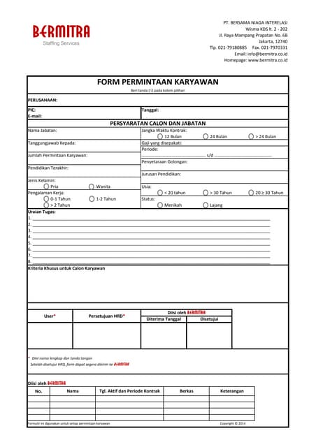 Form permintaan tenaga kerja | XLS