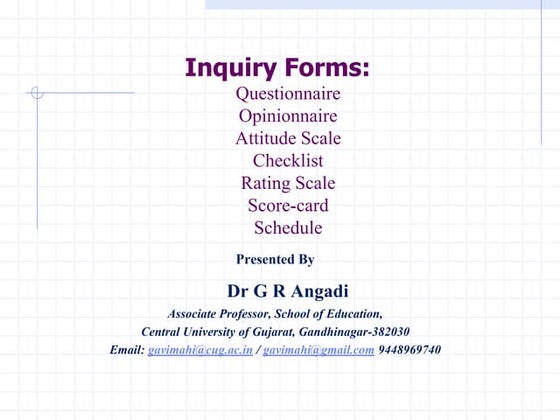 Inquiry forms questionnaire and opinionnaire | PPT