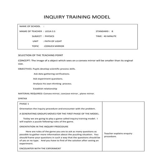 Inquiry training model | PDF | Education