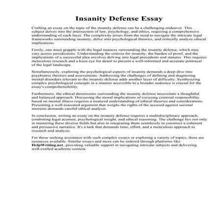 Insanity Defense Essay. PDF Insanity defenses: Contested or conceded? | PDF