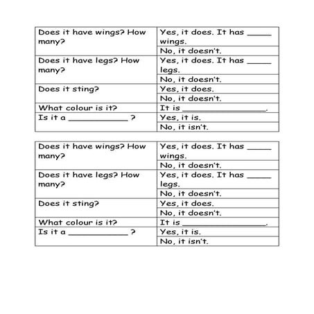 Insects (Handout for Speaking Activity) | DOCX