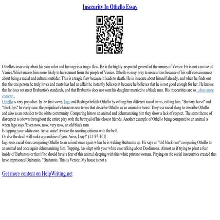 Insecurity In Othello Essay | PDF