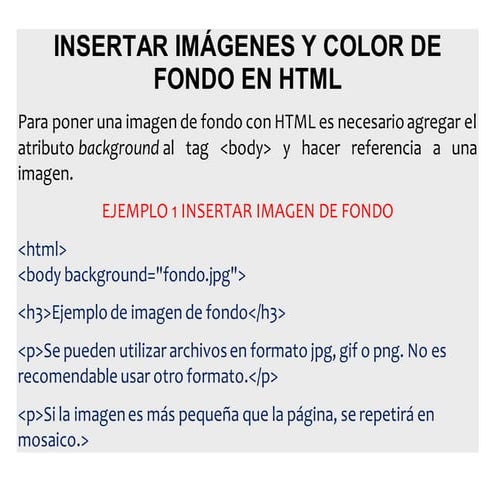 Insertar imágenes y color de fondo en html | DOCX