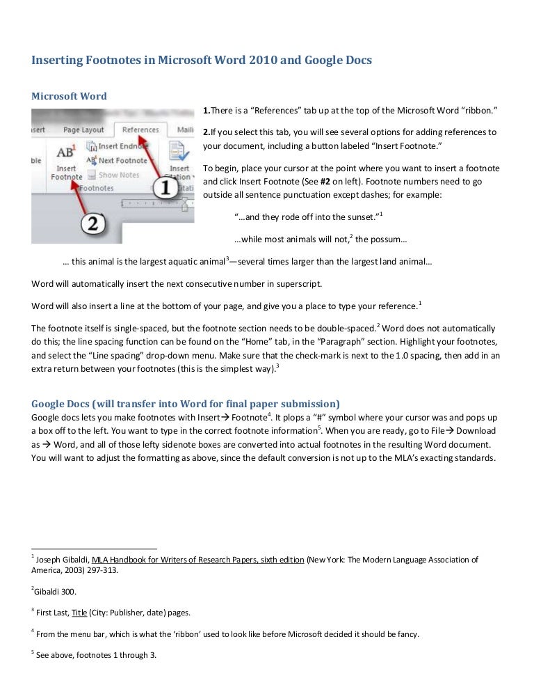 Inserting footnotes in Word and Google Docs