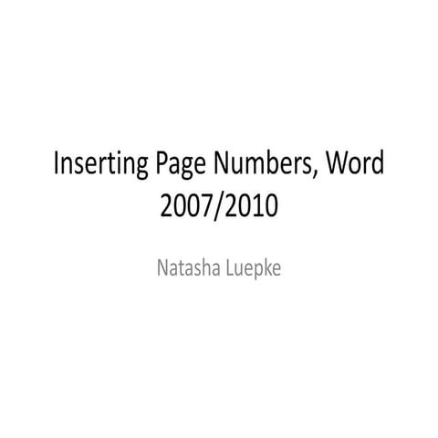 Inserting page numbers, word 2007 | PPTX