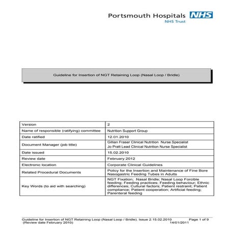 Insertion of ngt retaining device nasal loop bridle | DOC