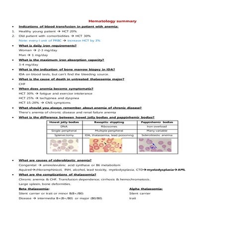 hematology summary; CK lecture notes & step up to medicine | PDF