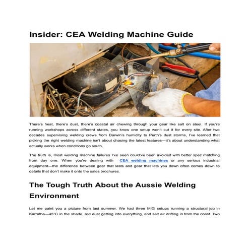 Insider: CEA Welding Machine Guide in Australia | PDF